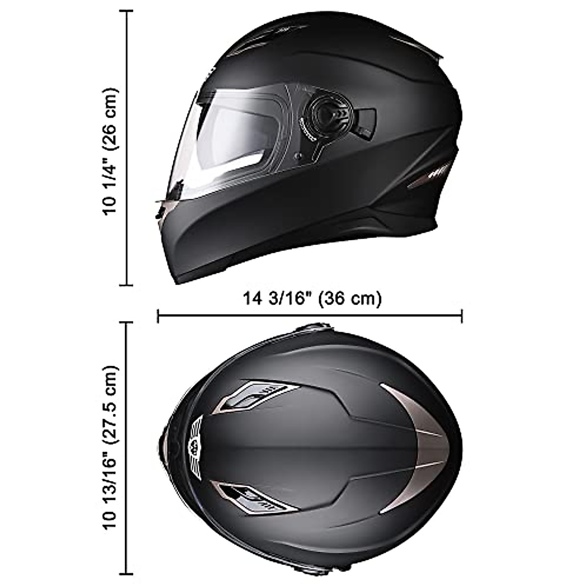 AHR Motorcycle Full Face Helmet Dual Visor Street Bike Lightweight DOT Approved Helmet Snowmobile Touring Sports for Adult Run-F1 (Matte Black, Large)