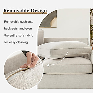 EASELAND Sofa Couch, 88" Chenille Loveseat for Living Room, 3 Seater Lounge Sofa for Bedroom with Removable Back and Seat Cushions, Modern Deep Seat Comfy Couch with Solid Wood Legs and Armrest(Beige)