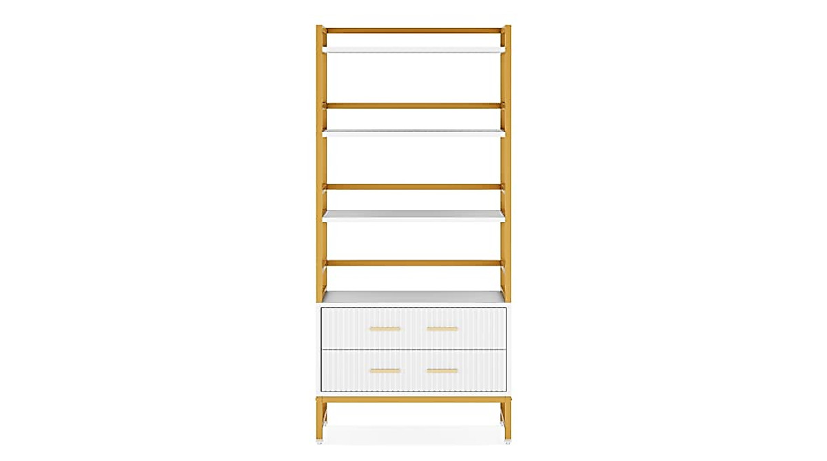 Tribesigns 65” Tall Ladder Shelf Bookcase with Drawers