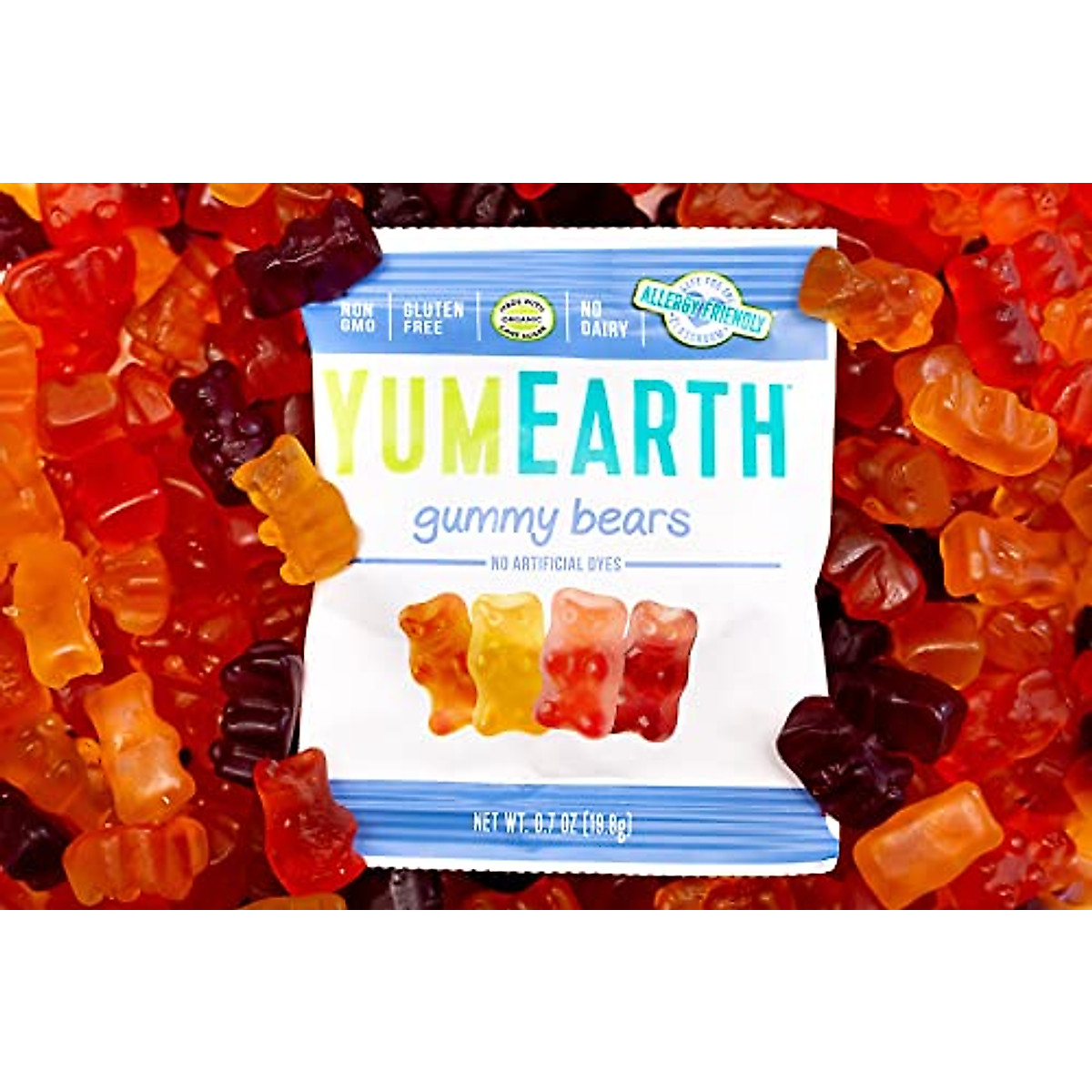 YumEarth Organic Fruit Flavored Gummy Bears, 10- .7oz. Snack Packs, Allergy Friendly, Gluten Free, Non-GMO, No Artificial Flavors or Dyes