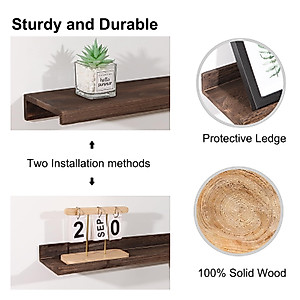 SAUMONIERES Picture Ledge Shelf Floating Book Shelves Wall Mounted Solid Wood for Bedroom Living Room Kitchen, Rustic Brown, 48 Inch Set of 3