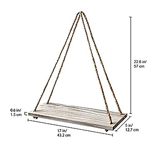 EMAISON Hanging Distressed Wood Floating Shelves with Swing Rope, Farmhouse Organizer Rustic Home Décor, Set of 2 (Set of 2, White Wash)