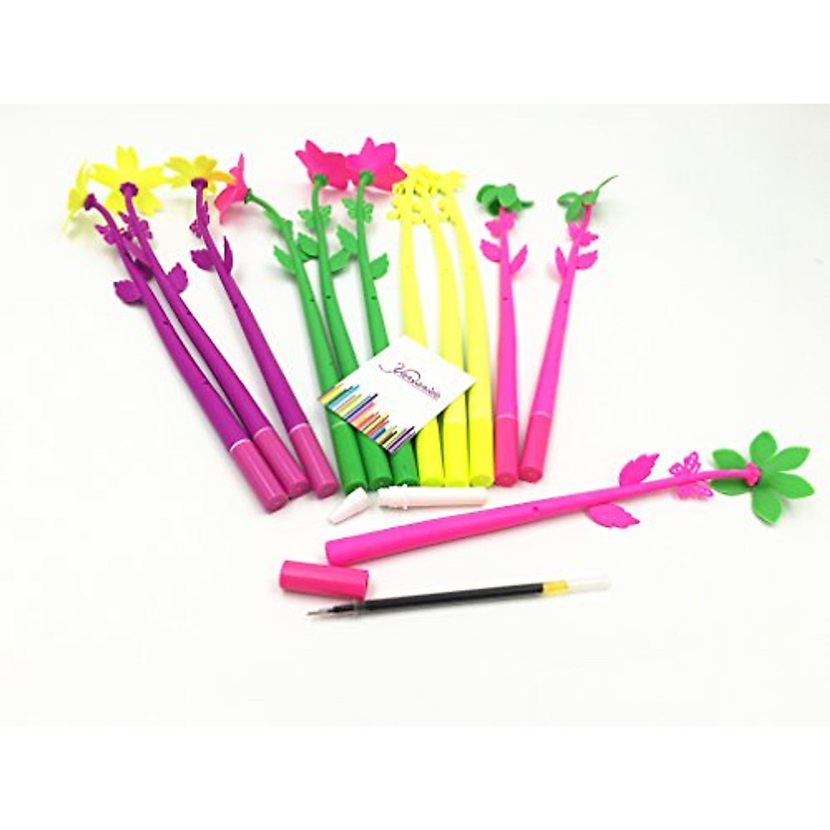 Yansanido Fluent Writting Pen, 12 Pcs 0.5 mm Black Ink Flower Shape Rolling Ball Cute Gel Ink Pen for Student and School Office Supplies (flower)