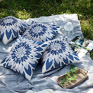 JASEN Outdoor Waterproof Pillow Covers, Blue Floral Outdoor Throw Pillow Cover Set of 4, Boho Double-Sided Decorative Outside Throw Pillows for Patio Furniture Porch Garden Couch Sunbrella
