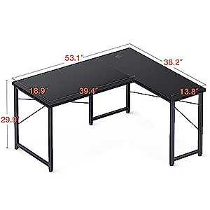 ODK L Shaped Desk, Computer Corner Desk, Gaming Desk, Home Office Writing Desk, Modern Wooden Workstation Desk, Easy to Assemble, 53 Inch, Black