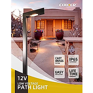 COLOER Low Voltage Pathway Lights,12-15V AC/DC Garden Path Lights, Brass Outdoor Yard Lights Electric, Landscape Driveway Lights for Yard, IP65 Waterproof Landscape Lighting (1-Pack Without Bulb)