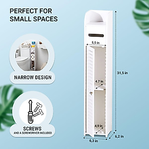 WOWZILLA Small Bathroom Storage Cabinet, White Bathroom Cabinet for Small Spaces, Next to Toilet Storage Slim Bathroom Organizers and Storage Cabinet with Shelves and Two Ventilation Door Holes