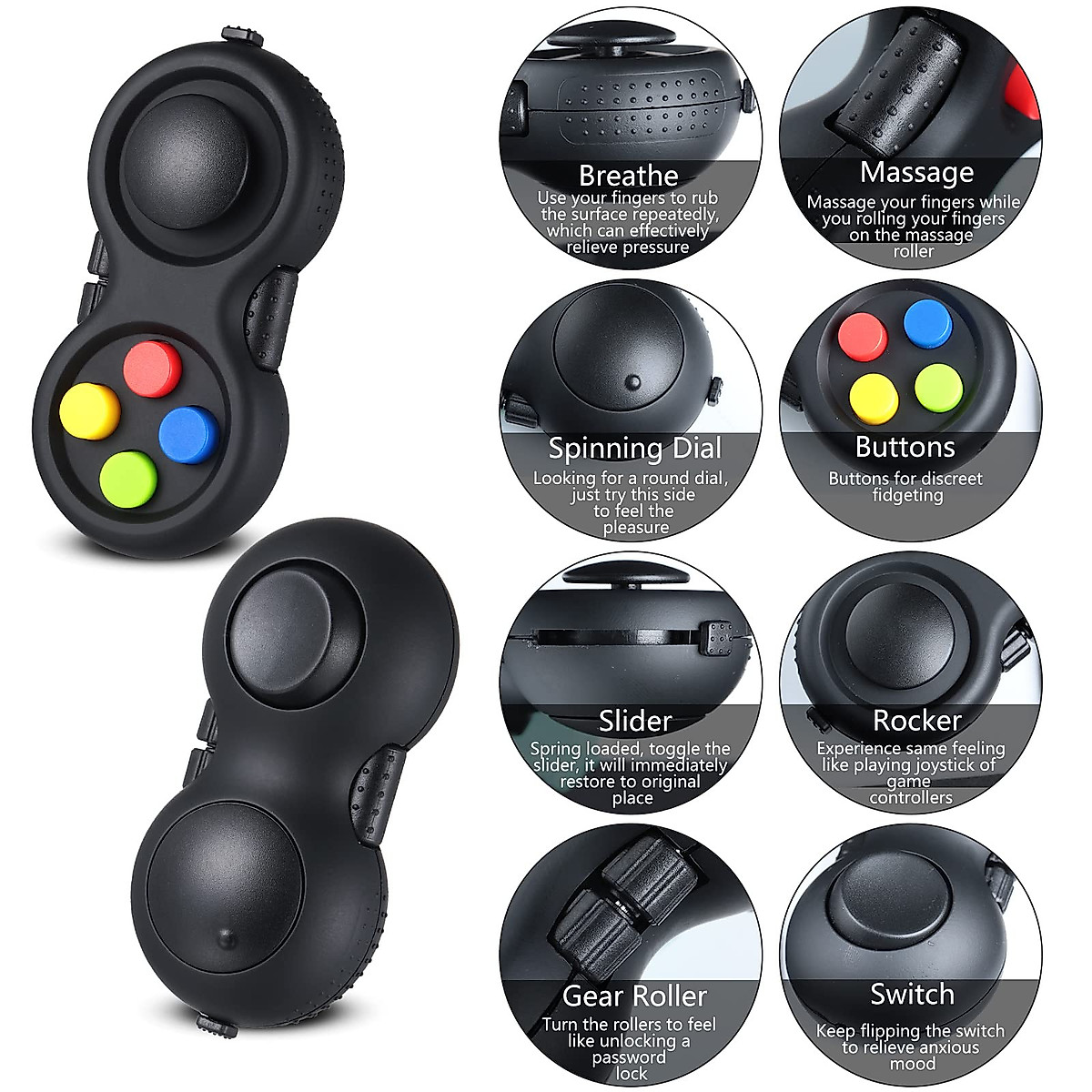 Skylety 6 Pieces Cam Fidget Pad Controller Relieve Anxiety Handheld Mini Handheld Fidget Pad Fidget Controller Stress Reducer for Adult Relieve Stress(Simple Colors)