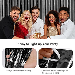 Isaspire 2 Pack Foil Fringe Backdrop Curtains, Tinsel Backdrop Door Fringe, Streamer for Birthday Graduation Bachelorette Halloween Christmas Party Decorations and Photo Booth Props- Glossy Black