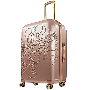 FUL Disney Mickey Mouse 29 Inch Rolling Luggage, Molded Hardshell Suitcase with Wheels, Rose Gold