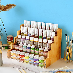 LUMAMU Paint Organizer, 5 Tiers Craft Paint Storage Organizer, Bamboo Paint Holder Organizer for 2oz Paint Tube and Bottles, Paint Storage Rack for Miniature Paints