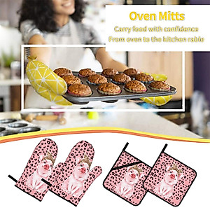 Pig Oven Mitts and Pot Holders Set of 4 Washable Heat Resistant Kitchen Gloves Waterproof Oven Gloves and Hot Pads for Cooking Grilling BBQ Baking