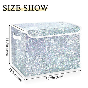 Ollabaky Sparkling Glitter Larger Collapsible Storage Bin Fabric Decorative Storage Box Cube Organizer Container Baskets with Lid Handles for Closet Organization, Shelves