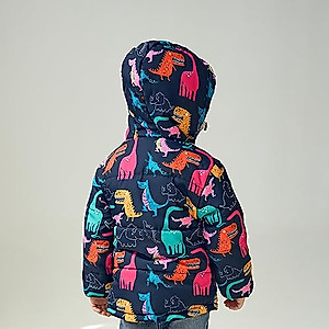 Boys Girls Winter Outwear Coats, Kids Warm Outfits 3D Ear Dinosaur Hoodie Light Puffer Jacket Windbreaker Ski Jacket