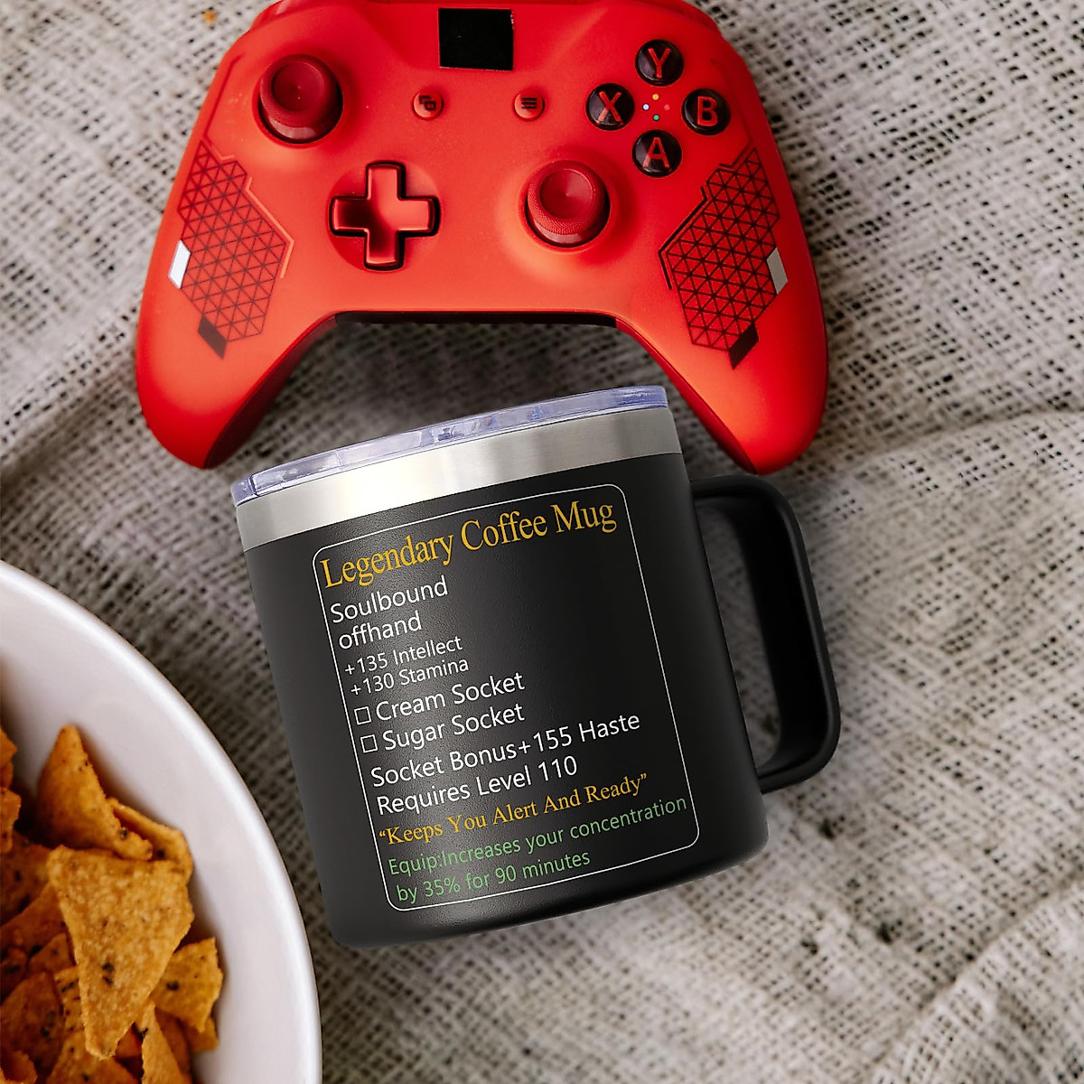 LiqCool Funny Gaming Mug, 14 Oz Legendary Insulated Coffee Mug, Valentine’s Day Gifts for Men Boyfriend Brother Husband Wife, LOL DND Mug for Nerdy Guy Gamer and Coffee Lover, Stainless Steel(Black)