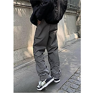 Zempertoopa Cargo Pants Women Low Waist Y2k Wide Leg Parachute Pants Casual Baggy Combat Military Trousers with Pockets Streetwear (C-Gray Elastic Waist, XL)