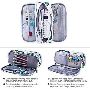 LParkin Tree Leaves Cute Pencil Case Super Large Capacity 3 Compartments Canvas Pen Bag Pouch Stationary Case Makeup Cosmetic Bag