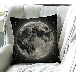 Swono Full Moon with Stars Decorative Cotton Linen Throw Waist Pillow Case Cushion Cover Grey Golden Pillowcase 18x18 Inches