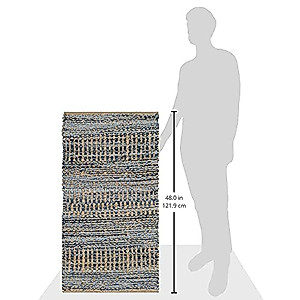 SAFAVIEH Cape Cod Collection Accent Rug - 2'3" x 4', Natural & Blue, Handmade Flat Weave Coastal Braided Jute, Ideal for High Traffic Areas in Entryway, Living Room, Bedroom (CAP353A)