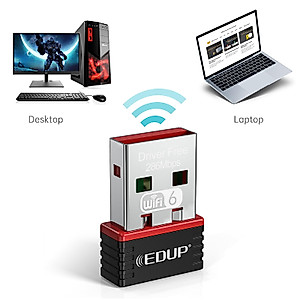 802.11ax Nano USB WiFi 6 Adapter for PC, EDUP 2.4G 300Mbps Wireless Mini USB WiFi-Adapter for Laptop Desktop PC, Travel Size Driver-Free USB WiFi Dongle, Support Windows 11/10/7