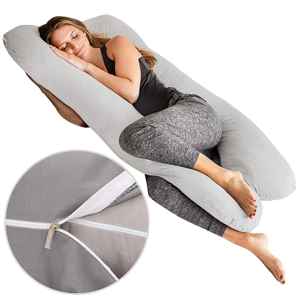 Freedom Goods Pregnancy Pillow (2 Zip Off Pillowcases Warm and Cool),Velvet and Cotton Cover, U Shaped Pregnancy Pillows for Sleeping (55" Lx30 Wx7 H), Maternity Pillow