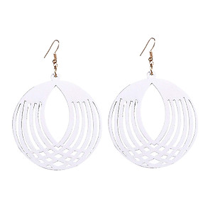 6 Pairs Ethnic Wooden Dangle Earrings Bohemian Wooden Hollow African Drop Earrings Sets Lightweight African Style Wood Teardrop Hook Earrings Retro Natural Wood Statement Earrings Jewelry