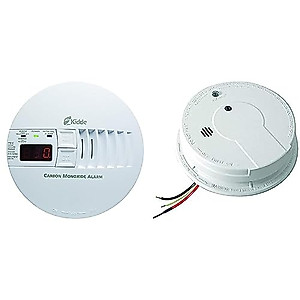 Kidde Hardwire Carbon Monoxide Alarm with Digital Display and Peak Level Memory 5.75 Diameter x 1.8 Depth & Smoke Detector, Hardwired Smoke Alarm with Battery Backup & Interconnect Capability