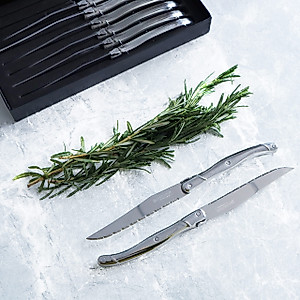 Laguiole by Hailingshan Steak knives Serrated Edge with pattern Sharp Light Premium Dishwasher Safe Stainless Steel knife set of 8 Silverware with Gift Box