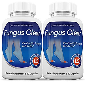 Justified Laboratories (2 Pack) Fungus Clear Pills 1.5 Billion CFU Probiotic Supports Strong Healthy Natural Clear Nails Plus Eliminates Fungus 120 Capsules