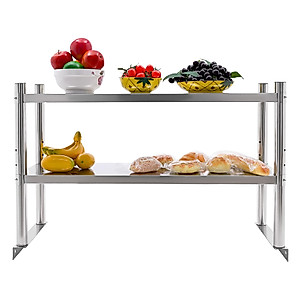 YIYIONCE 2-Layers Stainless Steel Shelving 12x36x23.62 Inch Storage Shelf Heavy Duty Storage Shelving Unit with 176 LBS Load Floor Standing Open Shelving for Kitchen Bar 2"Height Adjustable | US STOCK
