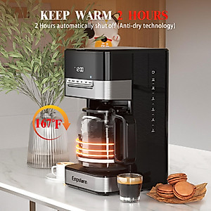 Empstorm 12 Cup Programmable Drip Coffee Maker - 1000W Fast Brew Coffee Machine with Glass Carafe, Auto Shut Off & 4-Hour Keep Warm, Anti-Drip System, Strong Brew, Black with Stainless Steel Accents