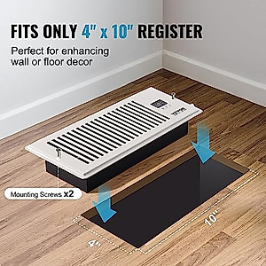 VEVOR Register Booster Fan, Quiet Vent Booster Fan Fits 4” x 10” Register Holes, with Remote Control and Thermostat Control, Adjustable Speed for Heating Cooling Smart Vent, White