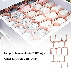 Oumefar 12pcs Drawer Dividers Organizer, Underwear Drawer Tool Drawer Divider Adjustable Honeycomb Closet Organizer Drawer Dividers(Pink)
