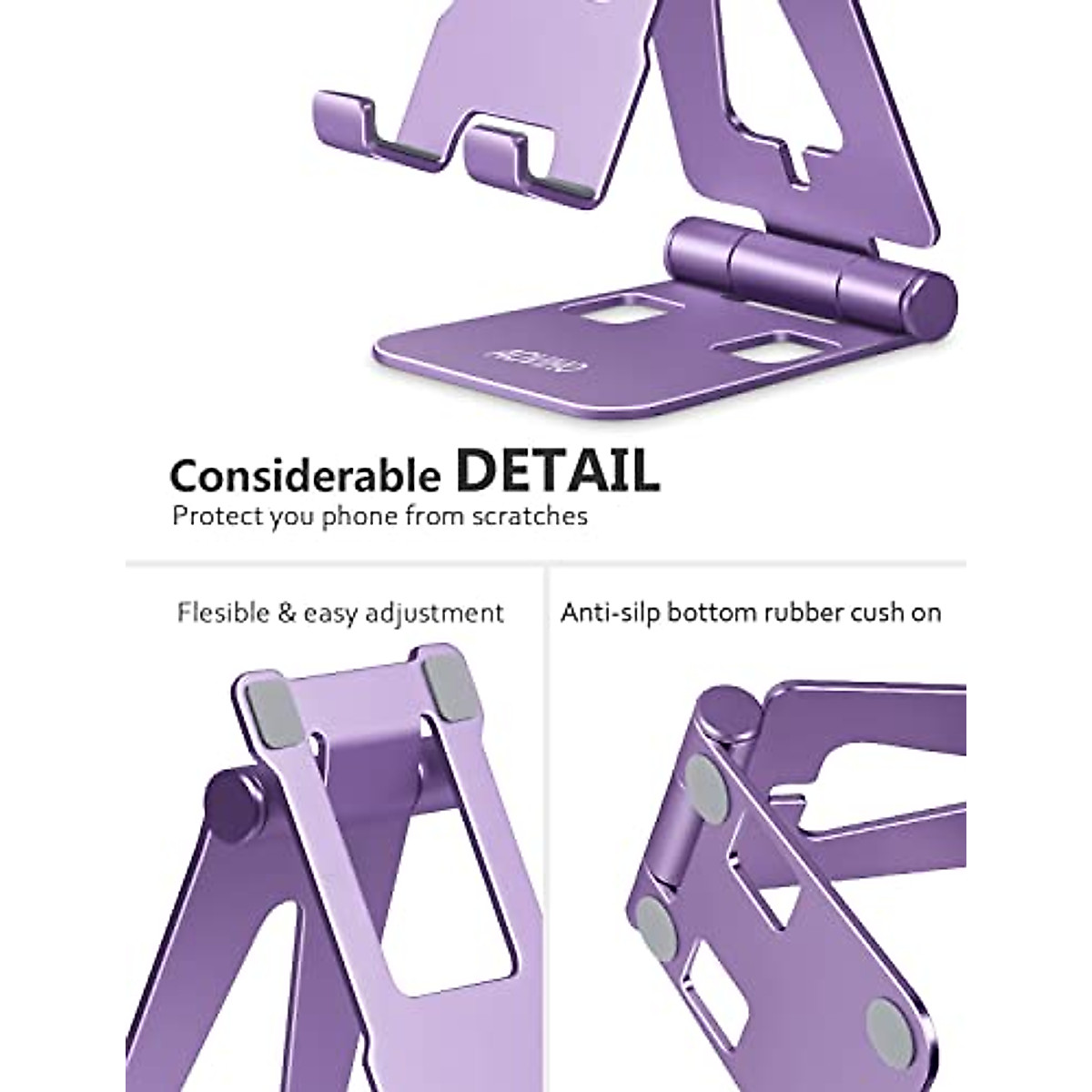 Aoviho Cell Phone Stand Holder - Adjustable Desk Phone Holder - Universal Foldable Moblie Phone Dock for iPhone 14 13 12 11 Pro Xs Max Xr X 8 7 6 5 5s SE All Phones (Purple)