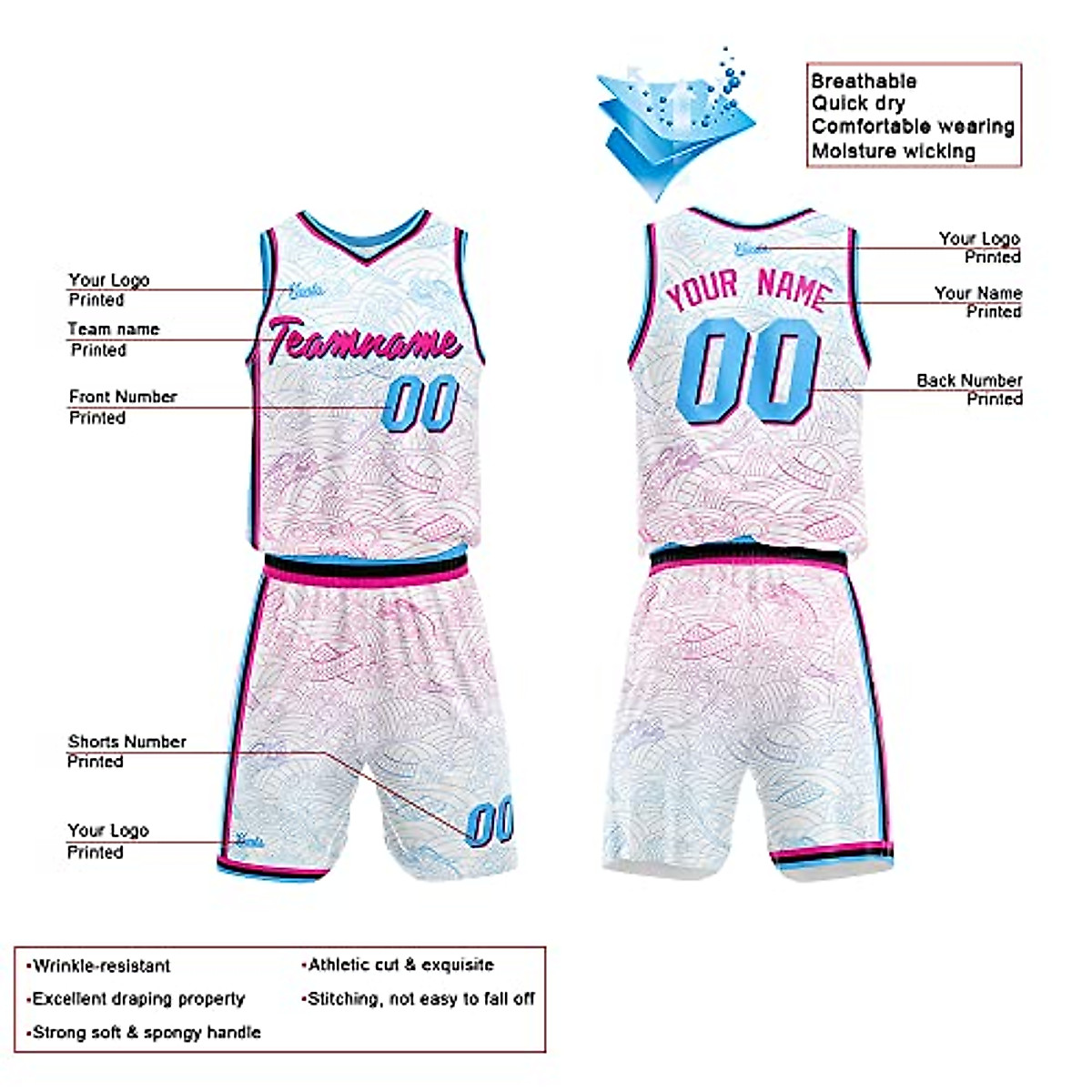 Custom Basketball Jersey for man women uniform Suit Kids Adults Personalized Jersey (White)