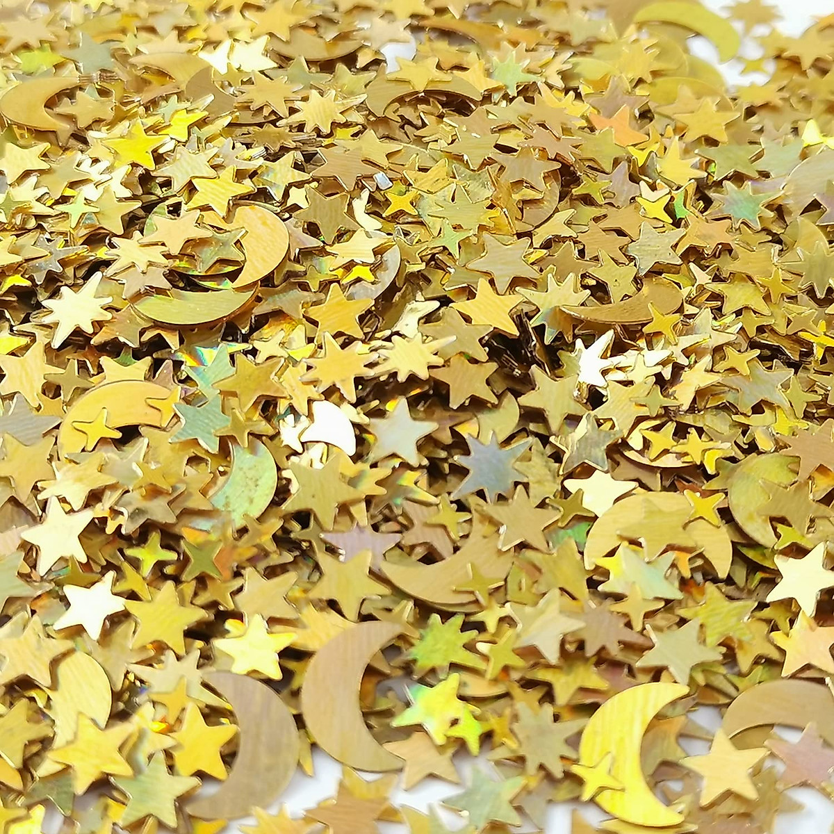 Hrovsur Table Confetti for Party - Star Moon Confetti Iridescent Metallic Glitter Foil Confetti for Birthday Anniversary Wedding Graduation Party Bachelorette Party Baptismal Party DIY (Gold)