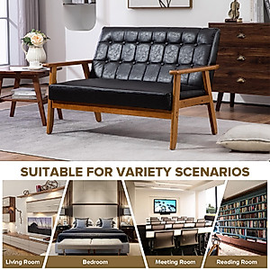 Ufurpie Mid Century Modern Loveseat, 2-Seat PU Leather Upholstered, Comfy Reading Couch, Accent Sofa for Living Room Bedroom, Easy Assembly, Black