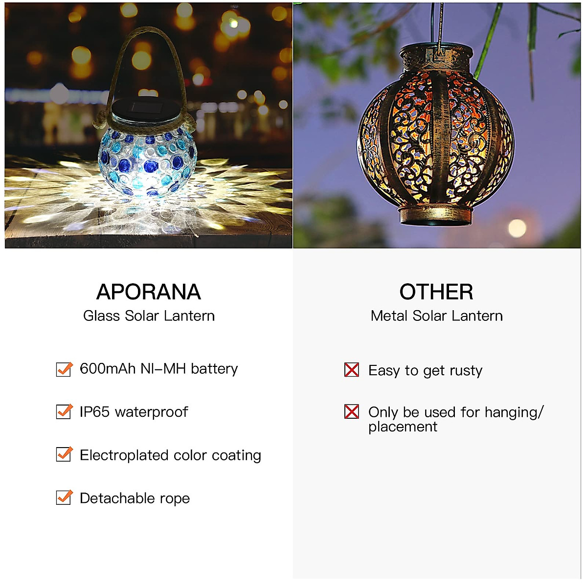 Aporana Solar Light Outdoor Waterproof, Solar Hanging Lanterns Garden, Glass Outdoor Solar Street Light, Solar Light Hanging Lanterns Outdoor Peacock Pattern or Table for Patio Courtyard (2 Pack)