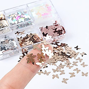 12 Grids Holographic Butterfly Nail Art Glitter Sequins 3D Sparkly Laser Butterflies Glitter for Acrylic Nail Design Manicure Paillettes Ultrathin Face Body Decoration Accessories