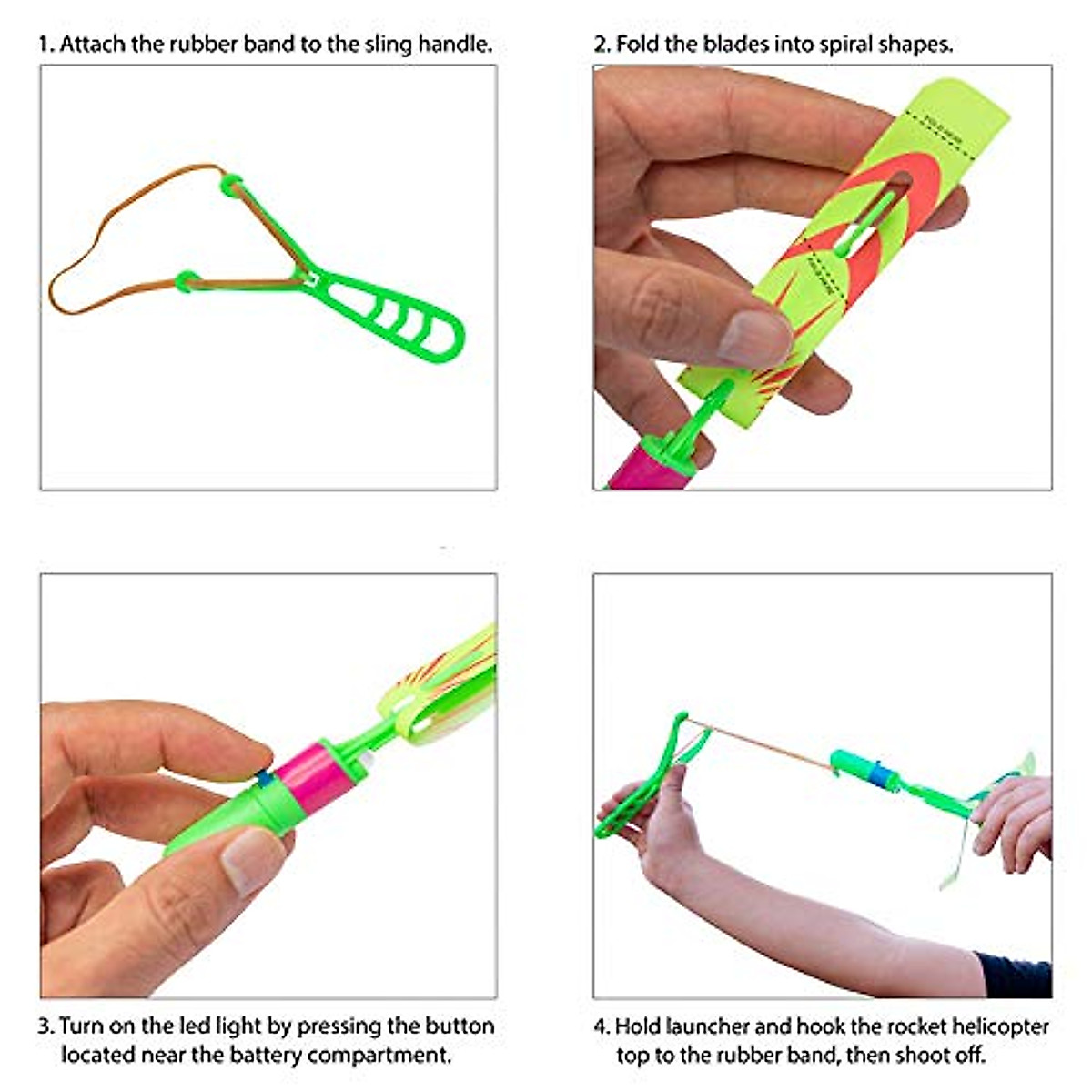 BAIVYLE Flying Toys for Kids Light up LED Helicopters Arrow Slingshot Glow in The Dark Toys Light up Party Favors for Kids Outdoor Camping Games (6pcs)