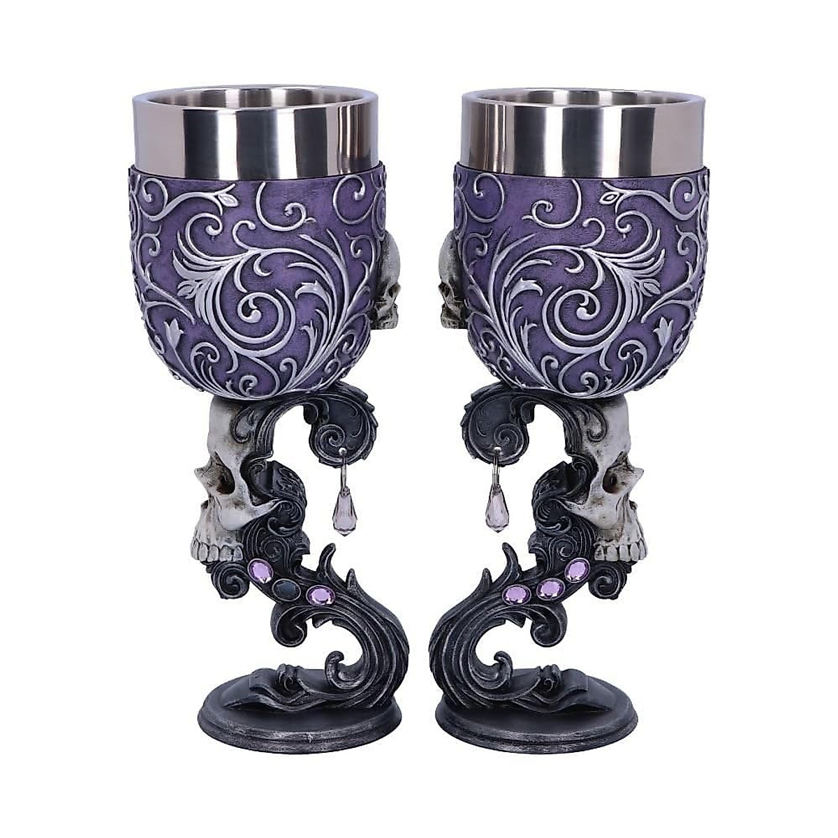 Nemesis Now B5168R0 Deaths Desire Twin Skull Heart Set of Two Goblets, Purple, 18.5cm