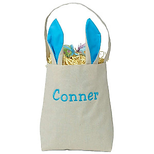 Lillian Vernon Personalized Blue Easter Basket Totes with Bunny Ears - Canvas 4" x 9" x 12", Embroidered with Child's Name, Boy's Blue Easter Basket