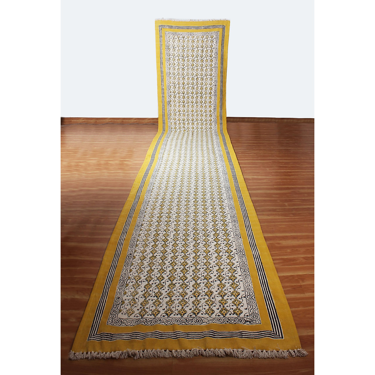 CASAVANI Collection Rectangular Rug - 5x7 Ft Musterd Yellow Cotton Dhurrie Floral Kilim Rug Indoor Outdoor Use Carpet Flatweave Rug High Traffic Area in Bedroom Dining Room Living Room