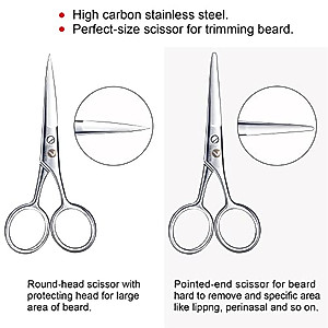 TecUnite 4 Pieces Beard Trimming Scissors Set, Grooming Scissors for Men and Mustache Beard Comb Beard Grooming Trim Scissor Kit with Storage Bag
