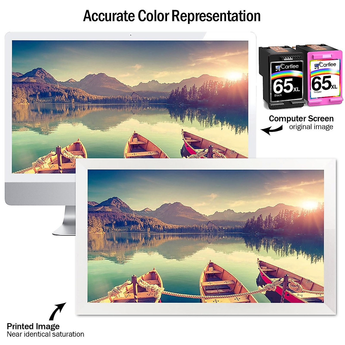 Cartlee 2 Pack Remanufactured 65XL 65 XL High Yield Ink Cartridges for HP DeskJet 2600 2622 2635 2652 2655 3700 3720 3722 3752 3755 Envy 5000 5052 5055 AMP 100 Printer Series Black and Color Combo