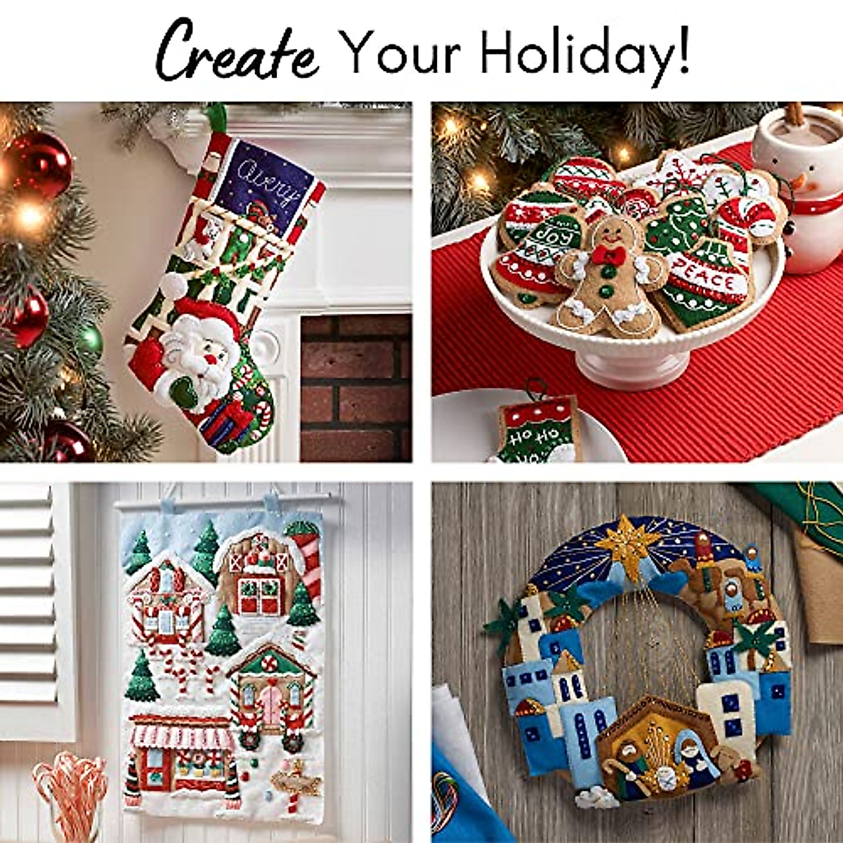 Bucilla Gnomes, Felt Applique Christmas Ornaments, Set of 6