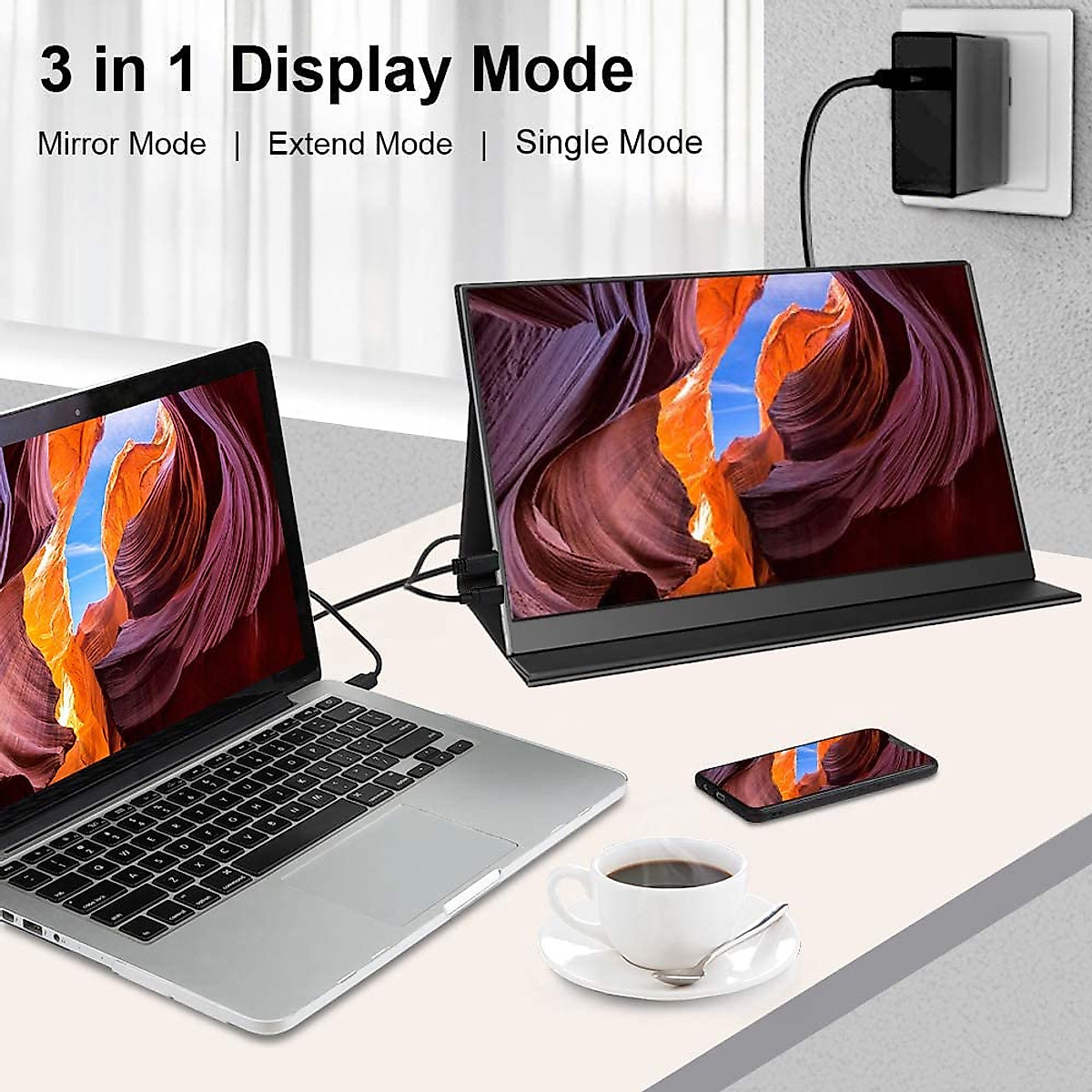 HONGO Portable Monitor Full Metal Frame 15.6 Inch FHD 1080P External Laptop Monitor HDMI USB C Computer Display Dual Monitor for Laptop PC Phone Included Adjustable Folding Cover
