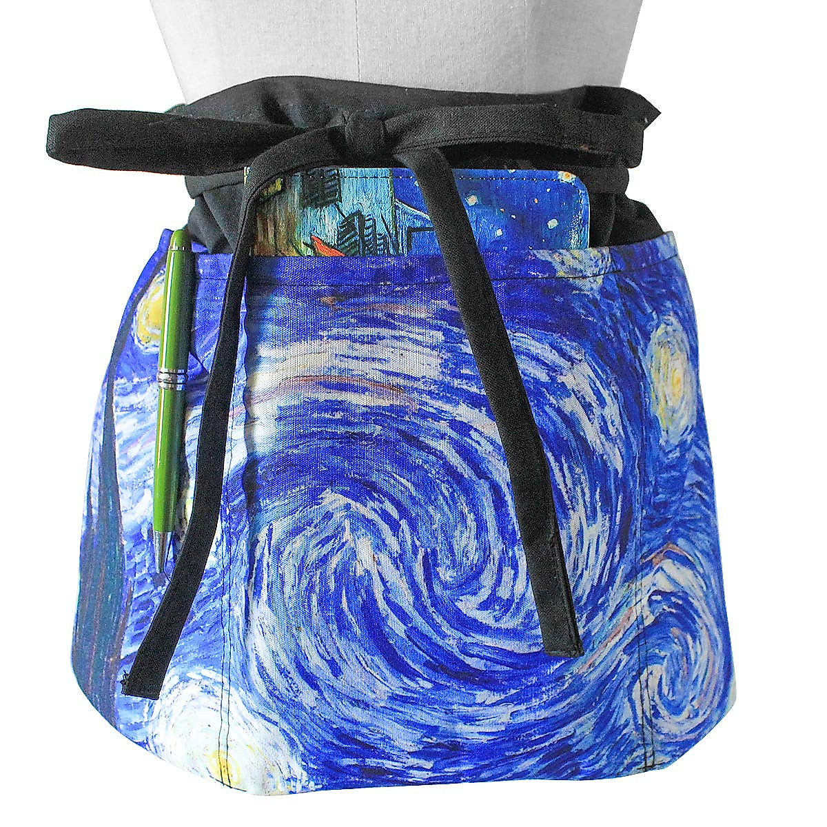 Waitress Apron with 3 Pockets,Blue Waist Server Aprons,Waiter Half Apron for Women,Serving Apron(Starry Night)