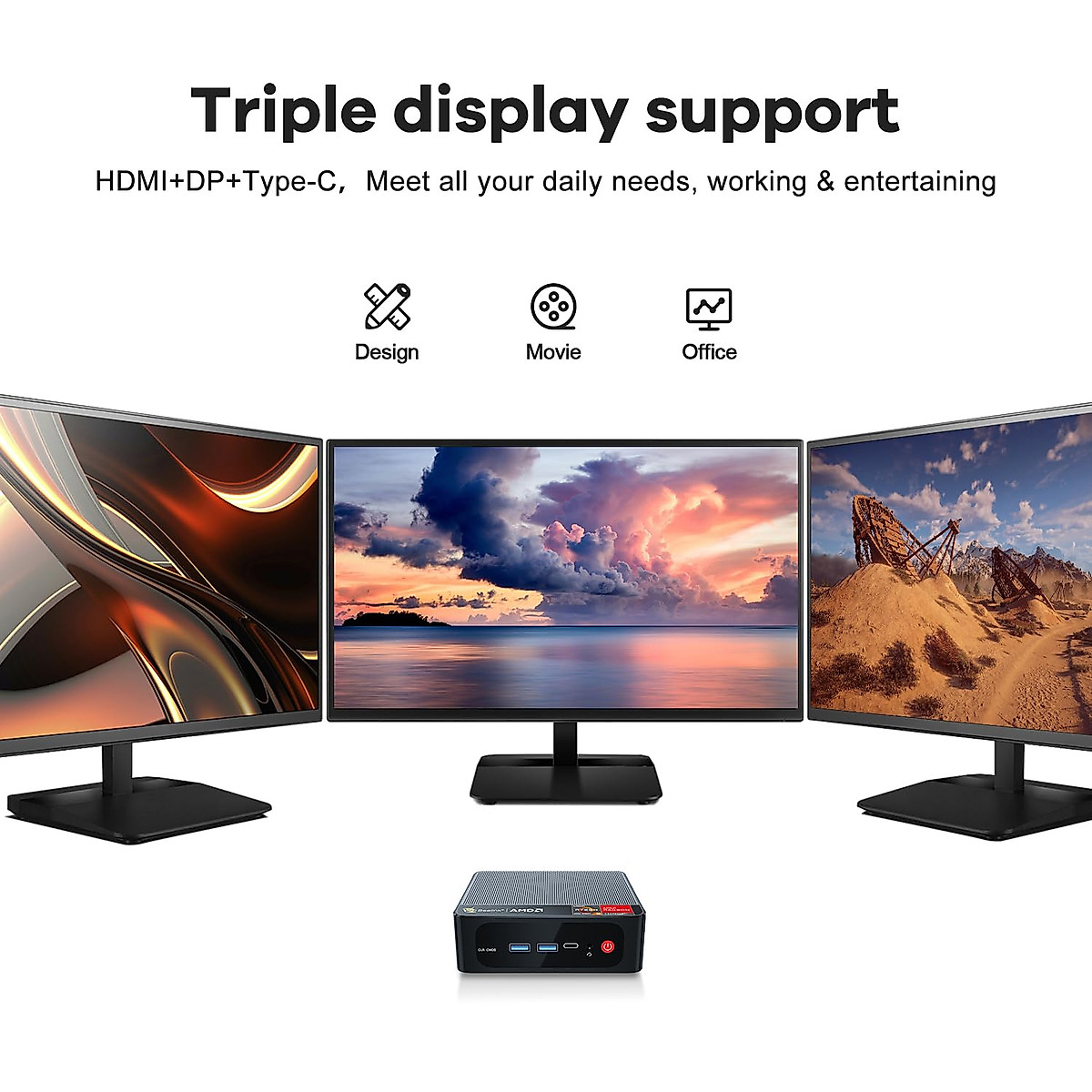 Beelink Mini PC, AMD Ryzen 5560U(Turbo 4.0GHz, 6C/12T), 16GB DDR4 500GB PCIE3.0 SSD SER5 Mini Desktop Computers, Support 4K@60Hz Triple Display/WiFi 6/BT5.2/DP1.4/HDMI2.0/USB3.2 Home/Office