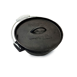 Bayou Classic 7402 2-qt Cast Iron Dutch Oven Features Flanged Camp Lid Stainless Coil Wire Handle Grip Perfect To Use Over A Campfire To Prepare One-Pot Meals Bake Cornbread Biscuits or Cobbler
